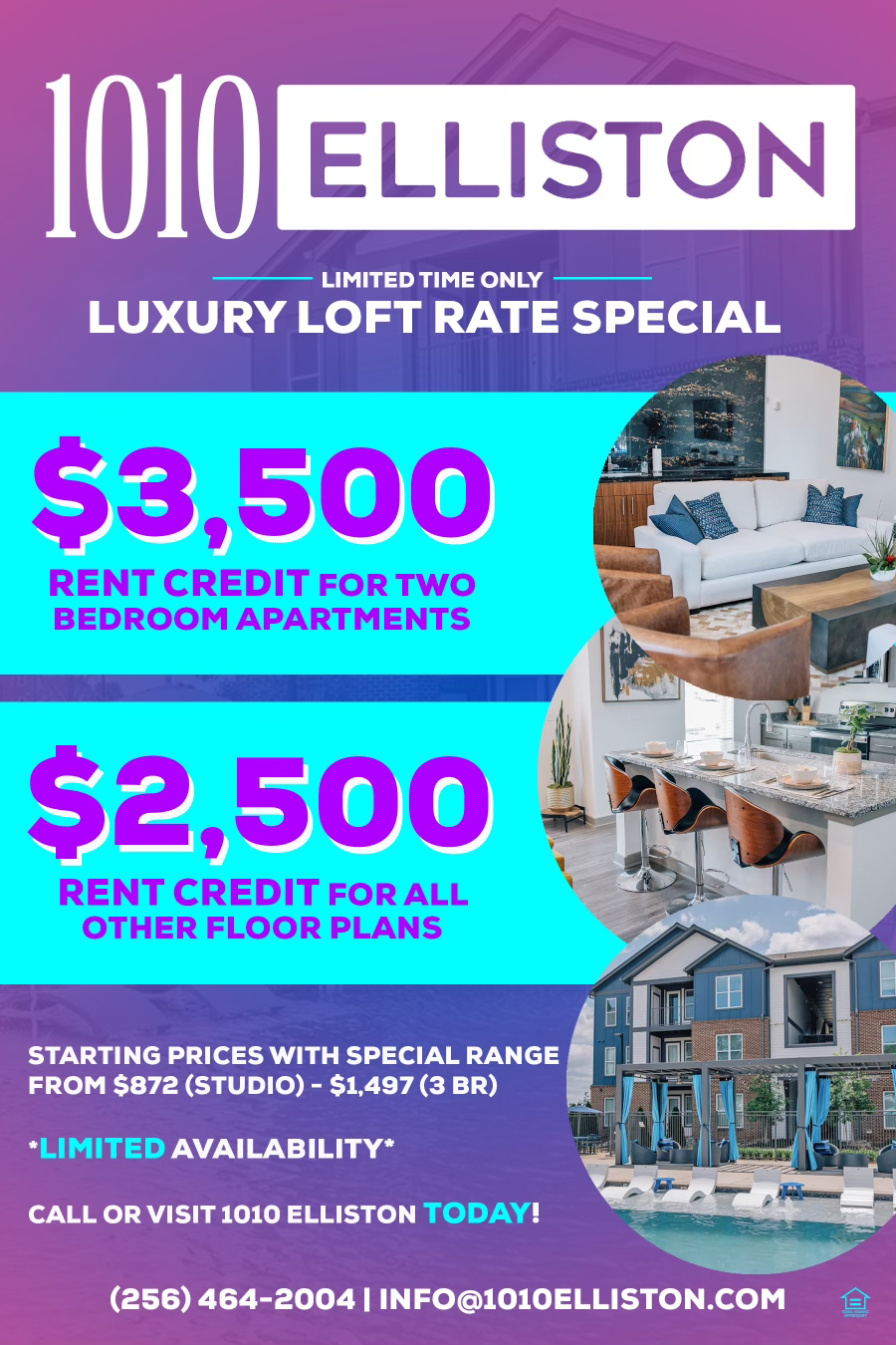 Studio, one-bed, two-bed apartments in Madison Alabama - 1010 Elliston